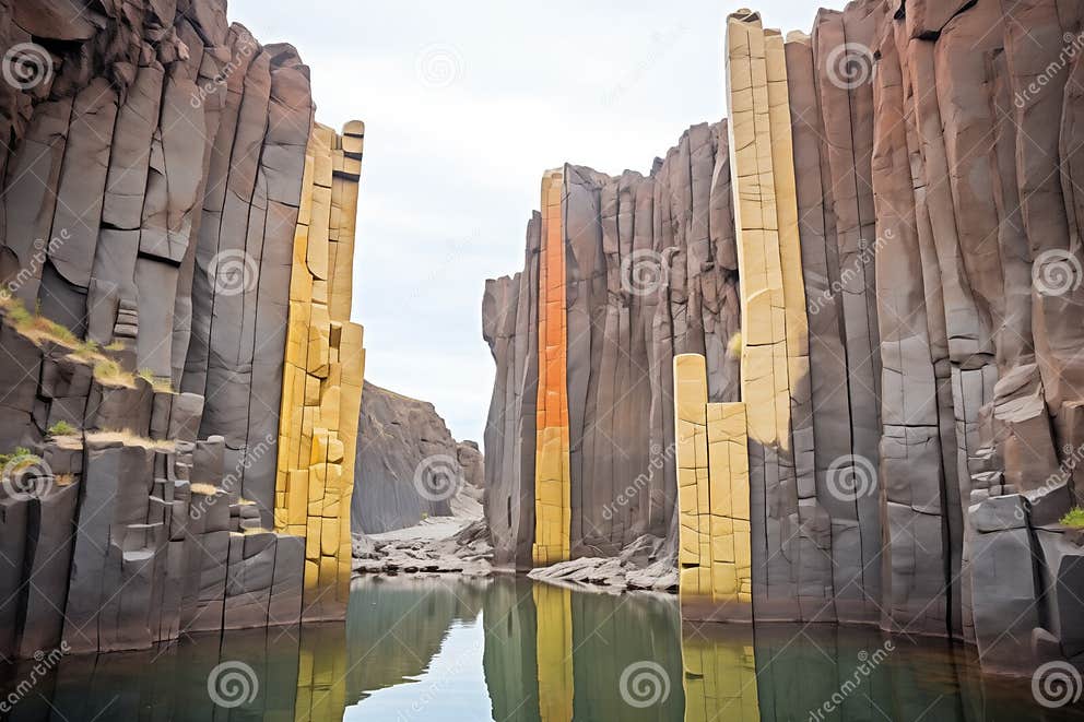 Basalt Column Cliffs with Geometric Rock Formations Stock Illustration ...