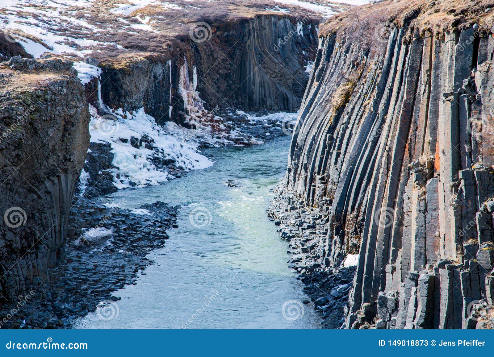 Basalt Column Formation in a Canyon in Winter Stock Image - Image of ...