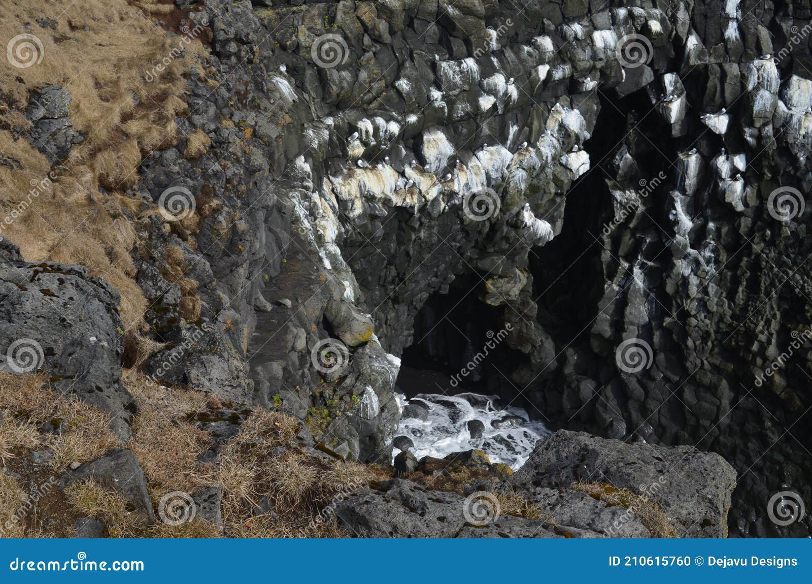 Basalt Column Rocks Along a Cavern and Beach of Iceland Stock Photo ...