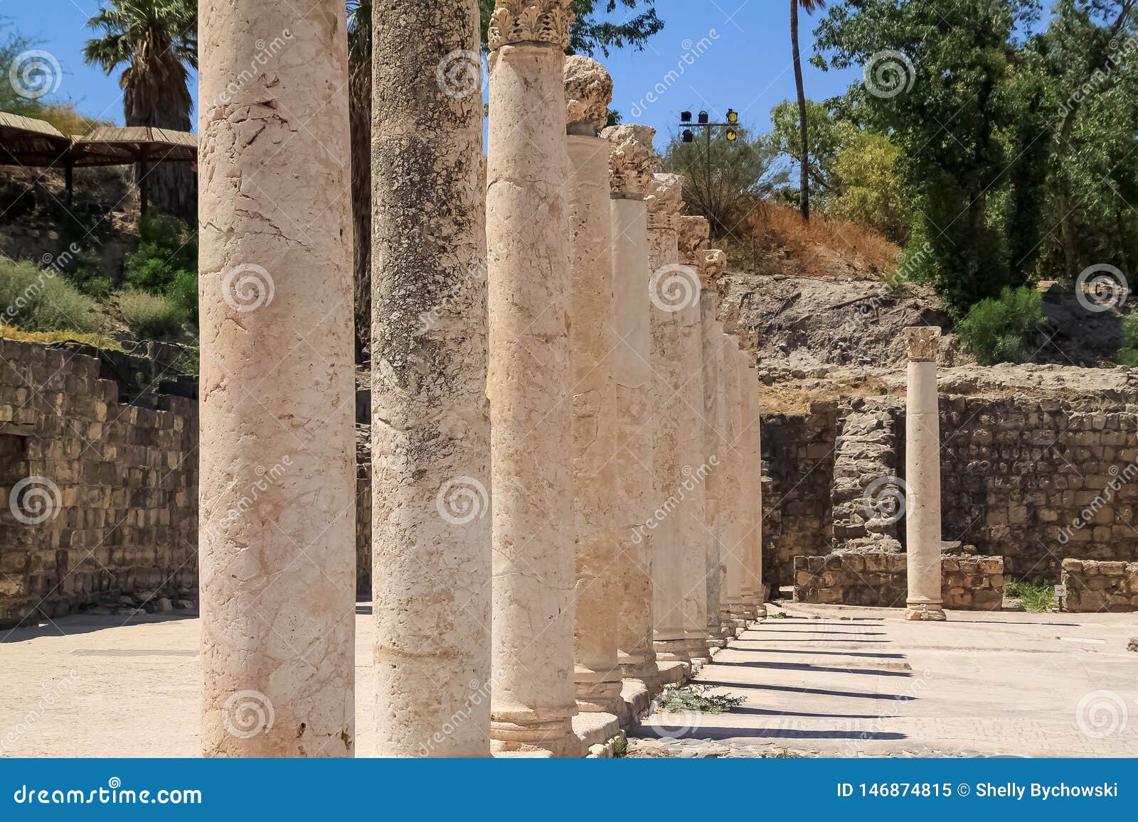 Basalt Columns Lined Up at the Archaeological Ruins of Beit she`an ...