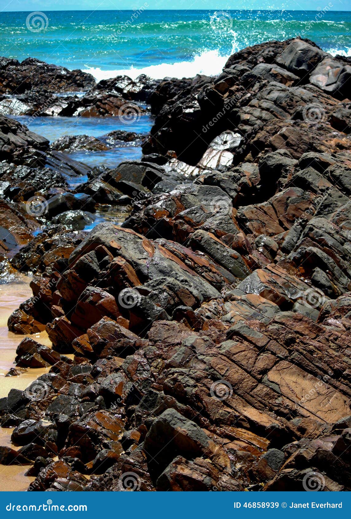 Basalt Pools stock image. Image of spray, surf, rocky - 46858939
