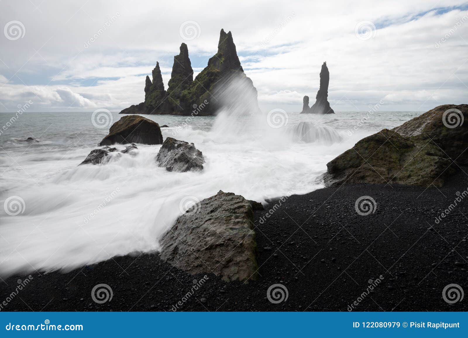 Basalt Rock Formations Troll Toes on Black Beach. Reynisdrangar, Vik ...