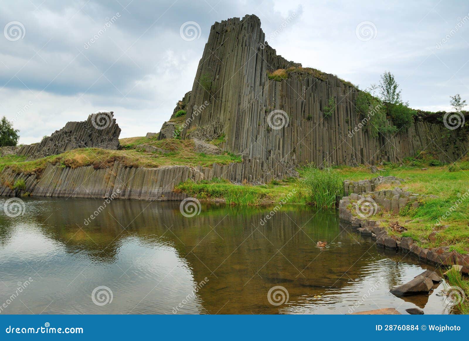 Basalt Rock Hill and Clear Pond Stock Photo - Image of cliff, massive ...