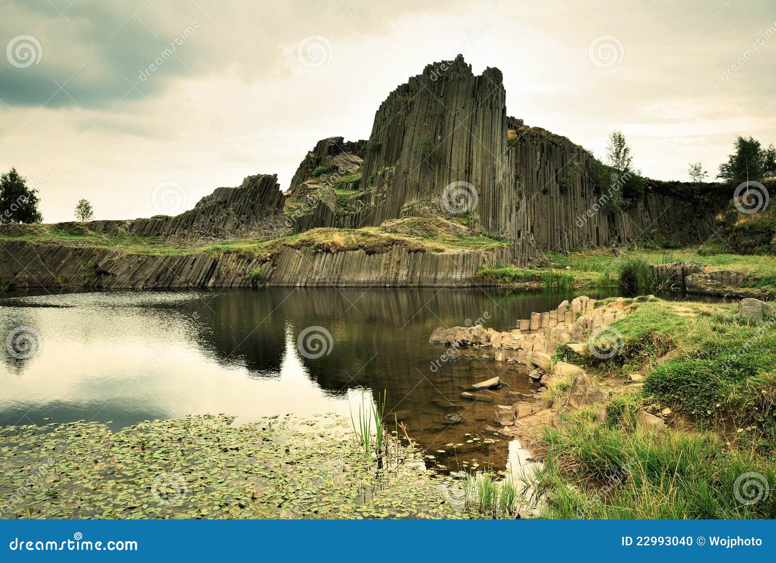 Basalt rock and pond stock photo. Image of outside, environment - 22993040