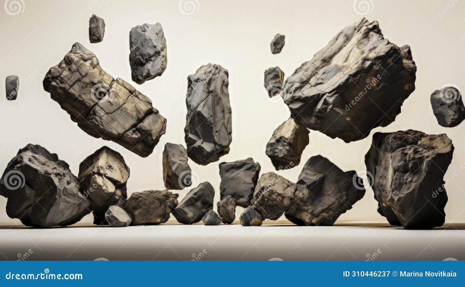 Basalt Stones on Gray Gradient Background. Creative Concept of Floating ...