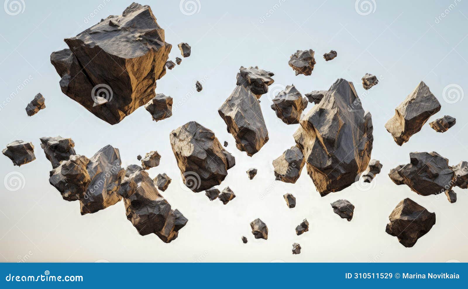 Basalt Stones on Gray Gradient Background. Creative Concept of Floating ...