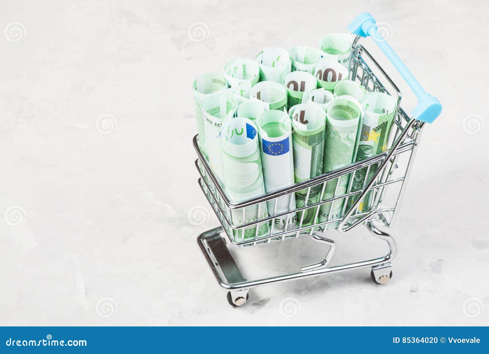 Bascart with Euro Banknotes on Concrete Board Stock Photo - Image of ...