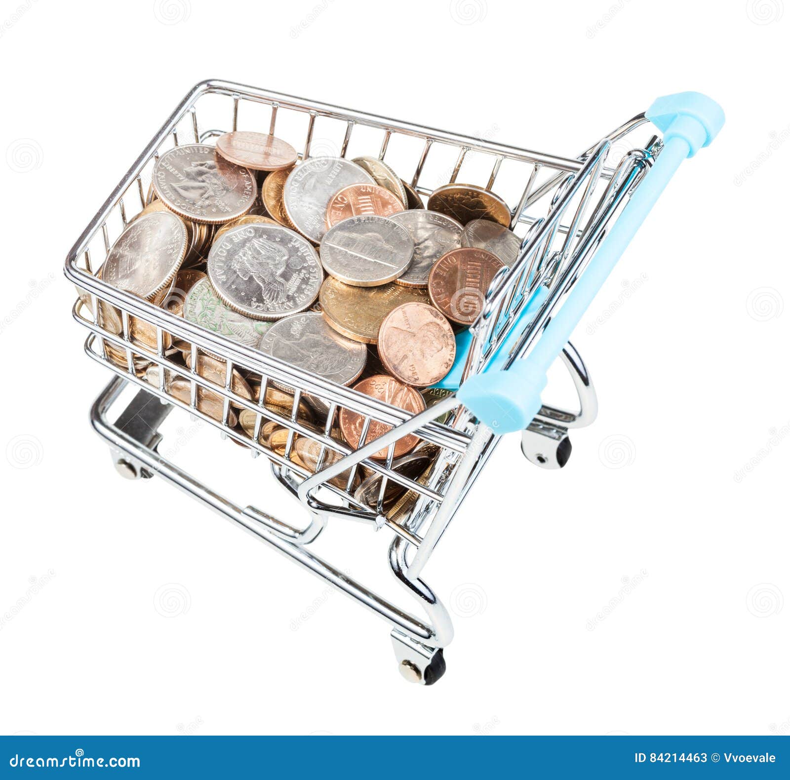Bascart with US Coins Isolated on White Stock Image - Image of supplies ...