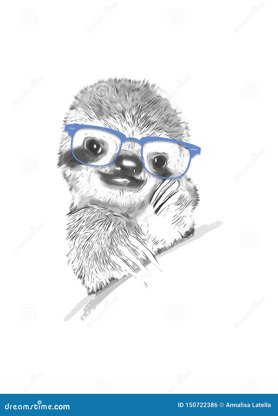 Drawing of Sloth with Blue Glasses Stock Illustration - Illustration of ...