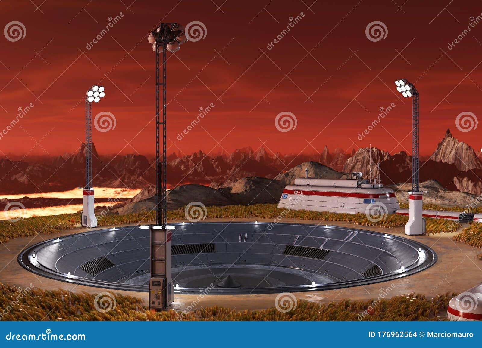 Base in Another Planet Rocket Launch Base View Stock Illustration ...
