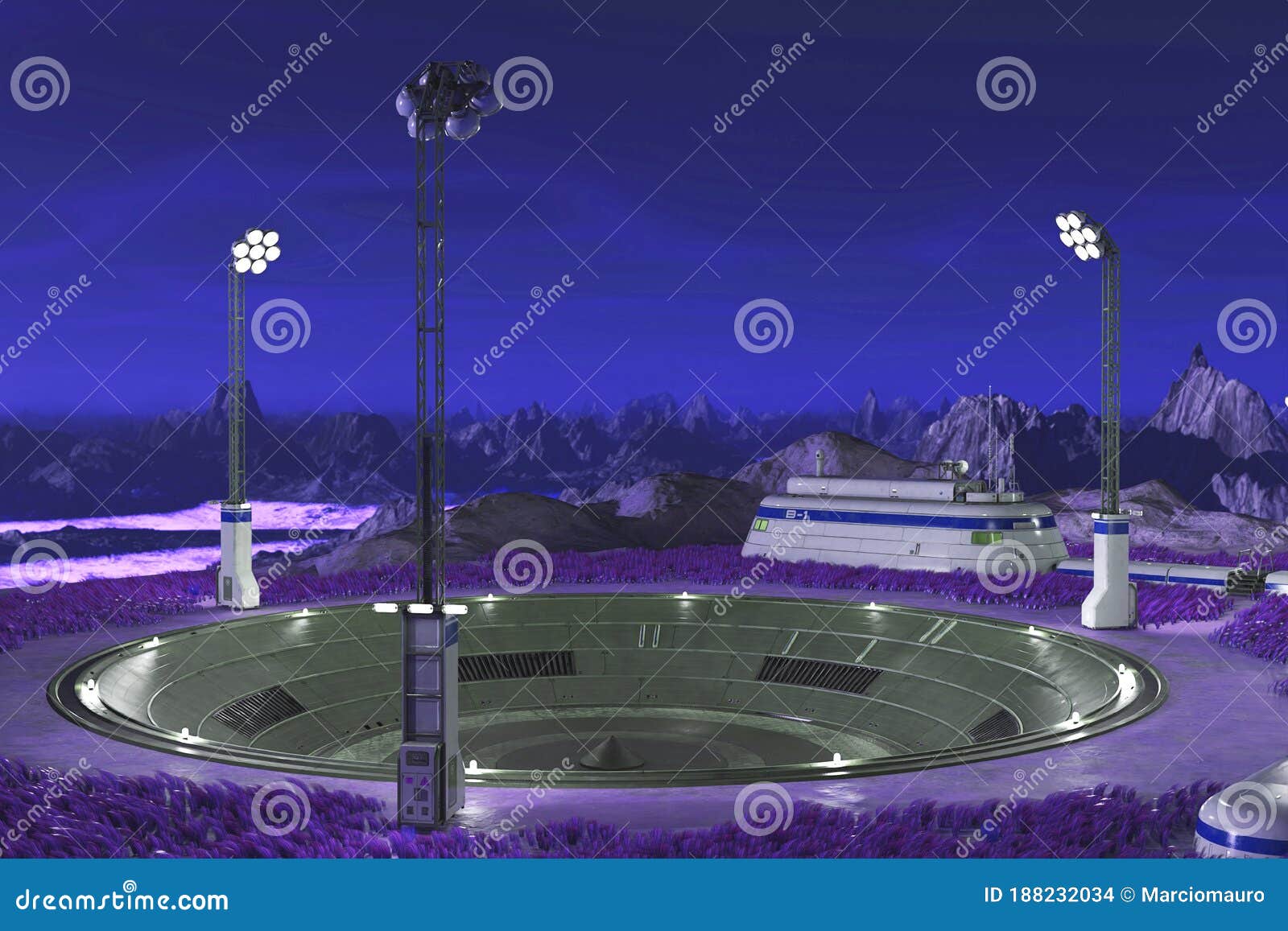 Base in Another Planet Rocket Launch Base View Stock Illustration ...