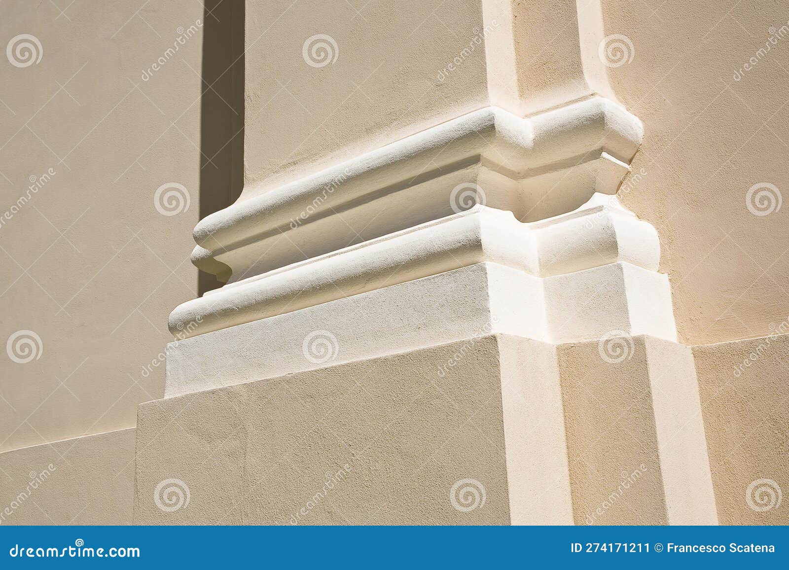 Base of Column with Colored Plaster Wall and Frame of a Classic Stock ...