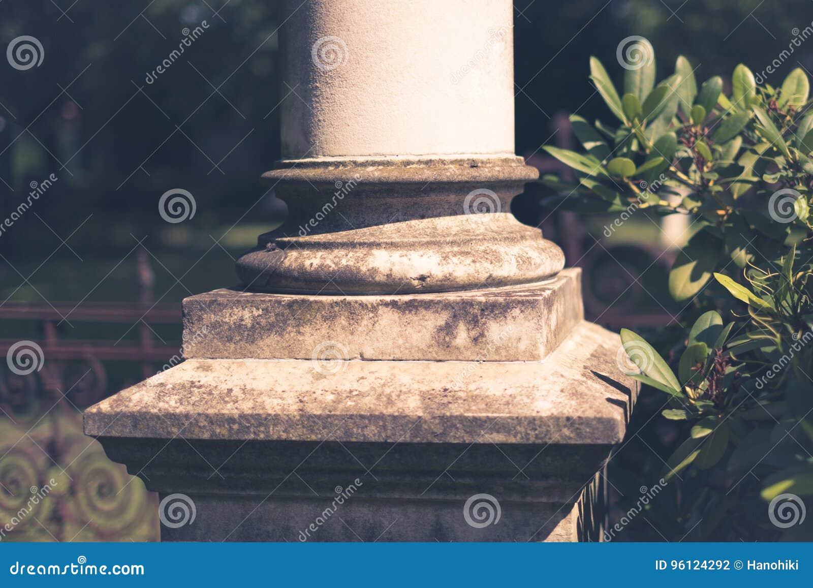 Base of a Column, Pillar Closeup with Garden Background Stock Photo ...