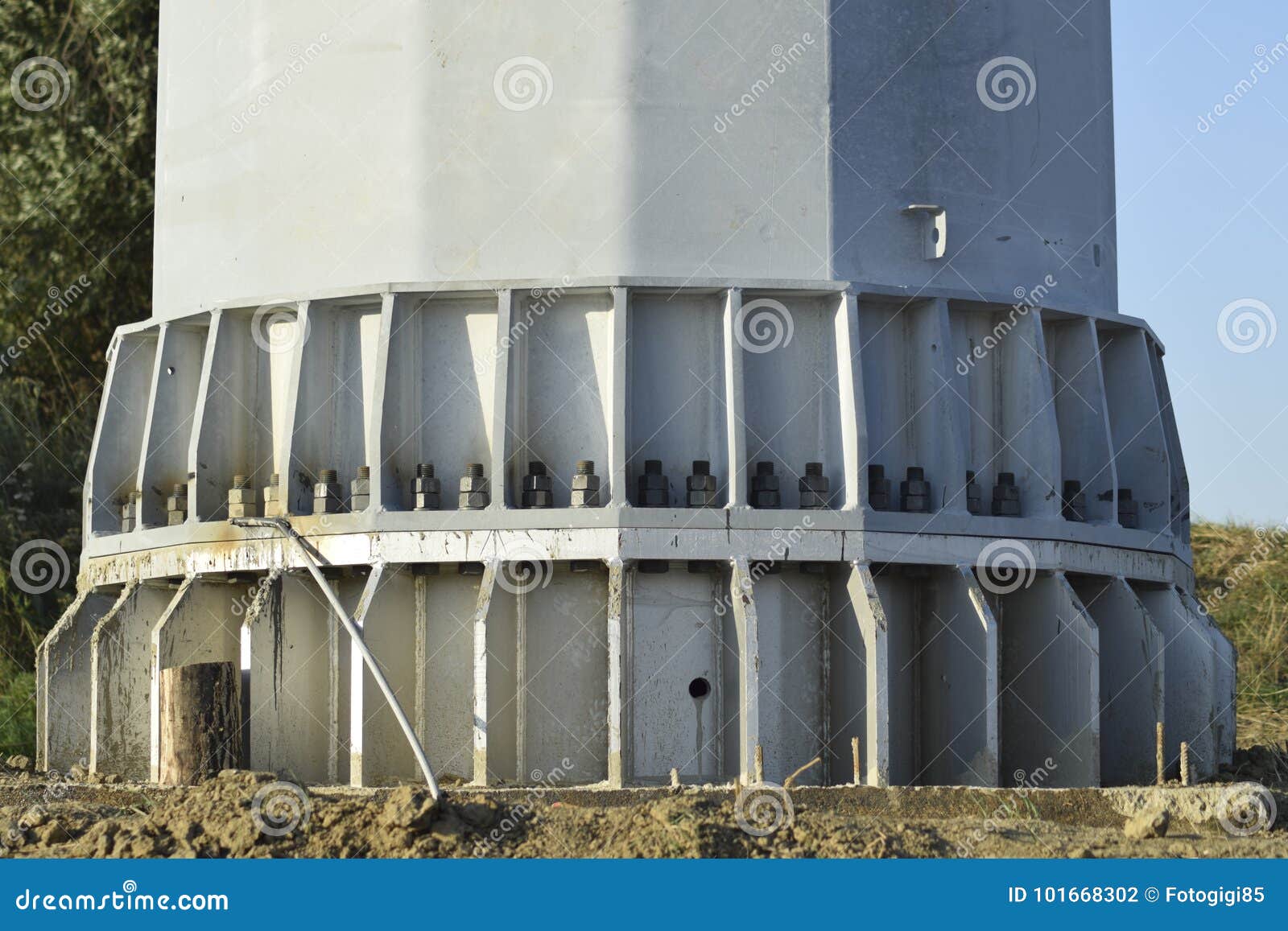 The Base of the Column Power Line Support. Massive Metal Pole Stock ...