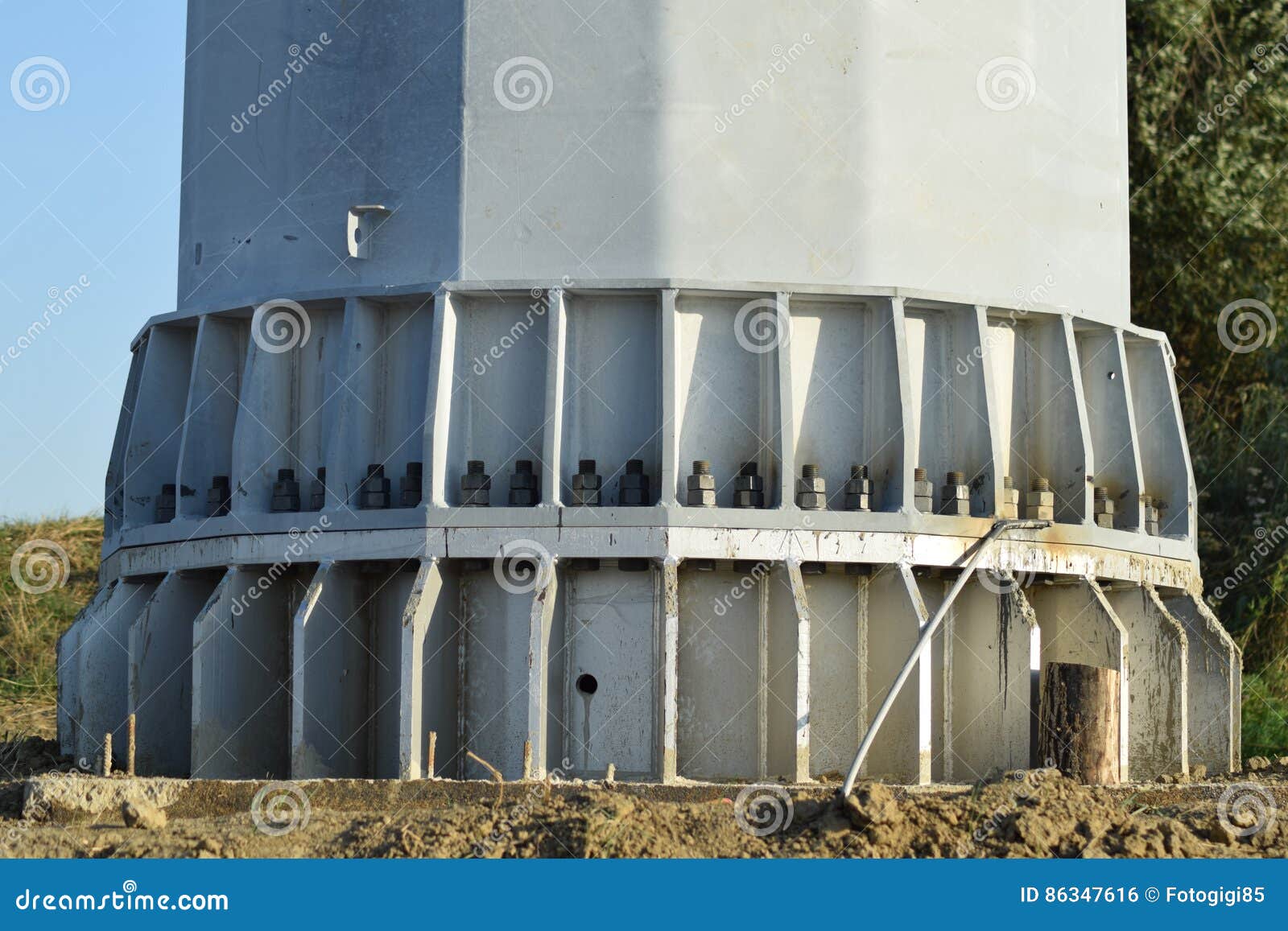 The Base of the Column Power Line Support. Massive Metal Pole Stock ...