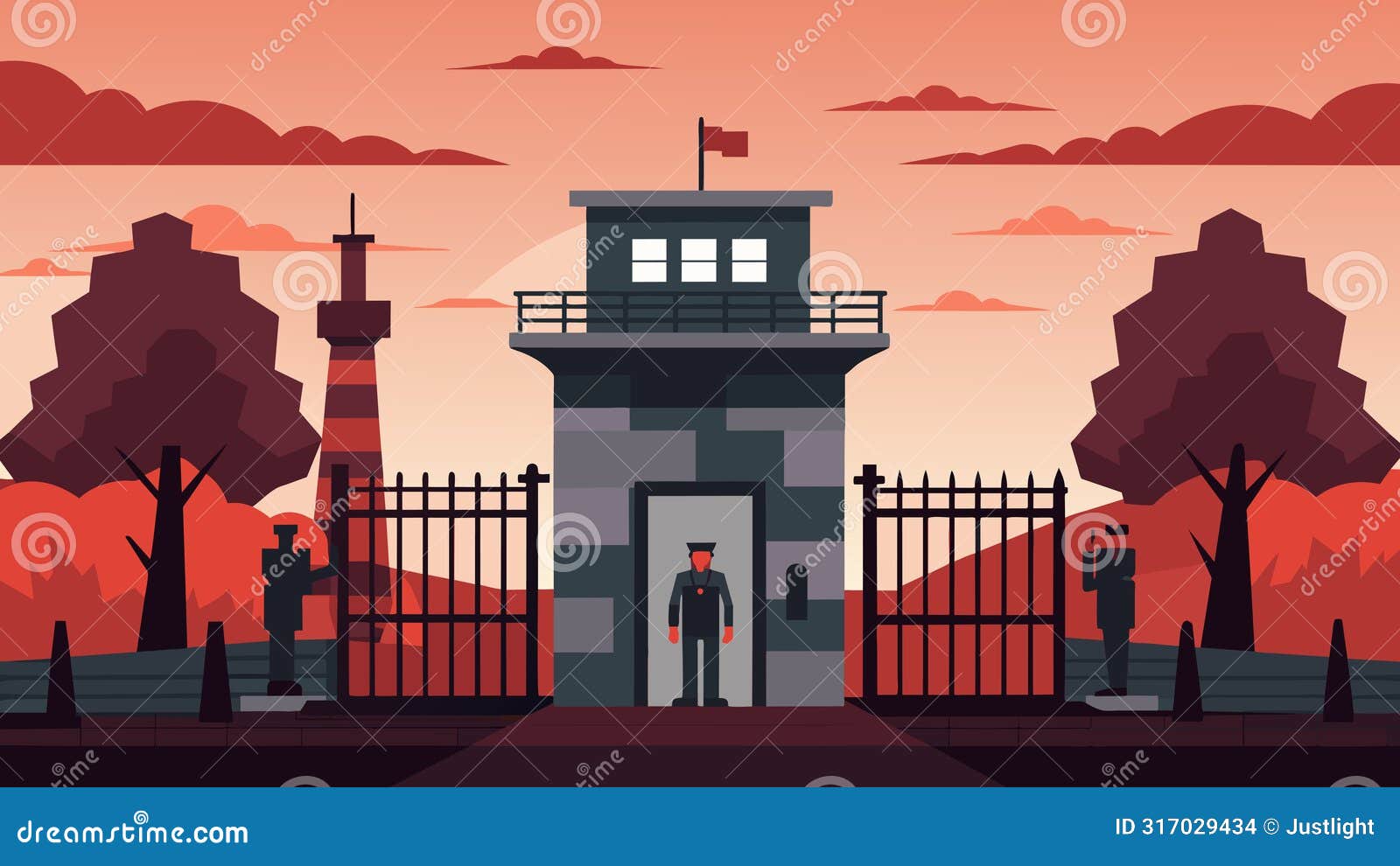 At the Base of the Control Tower Large Gates Guard the Entrance ...