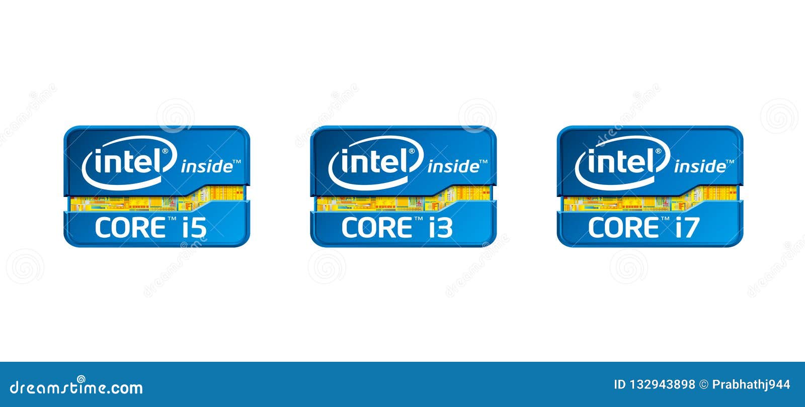 Base I3, I5, Logotipos De Intel Del Chipset I7 Foto de archivo ...