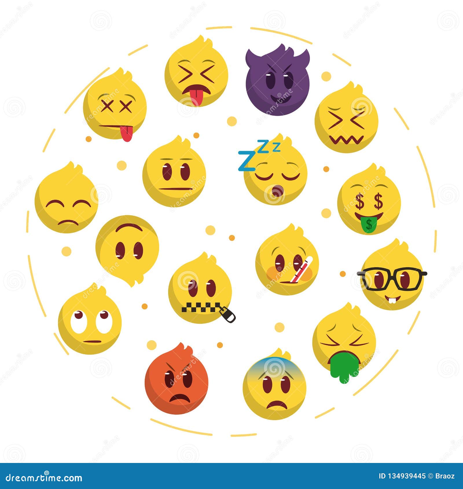 Emoji Backgrund in Round Set Stock Illustration - Illustration of icon ...