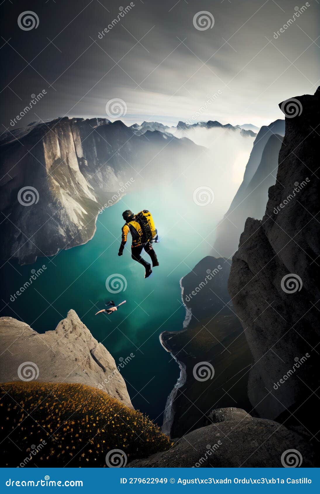 Base Jumping Off a Cliff. Generative AI. Stock Illustration ...