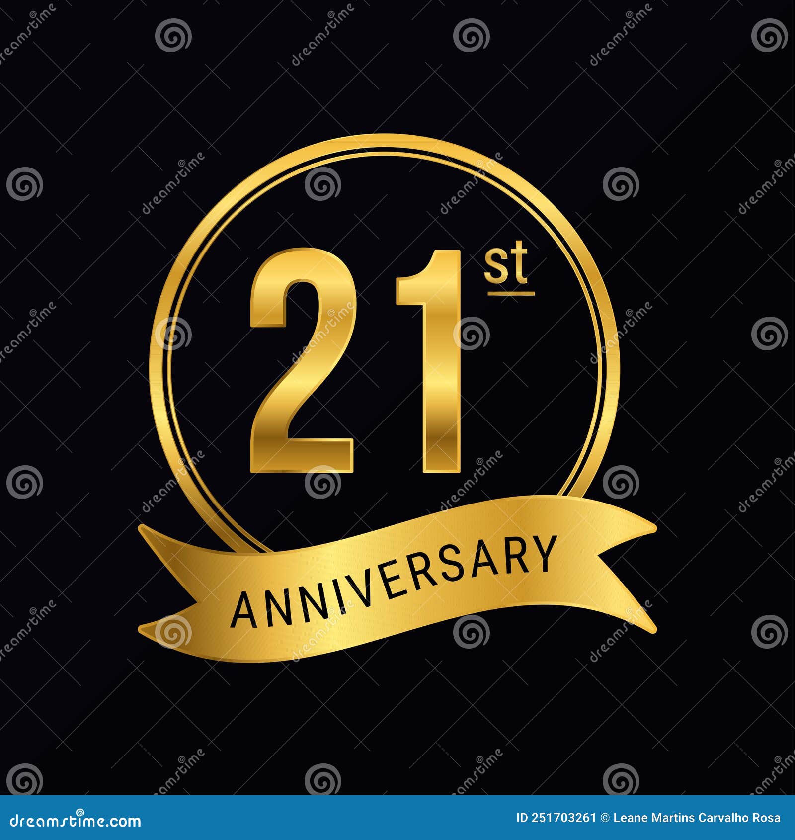 21st Anniversary Logo Golden Color for Celebration Event Round Stamp ...