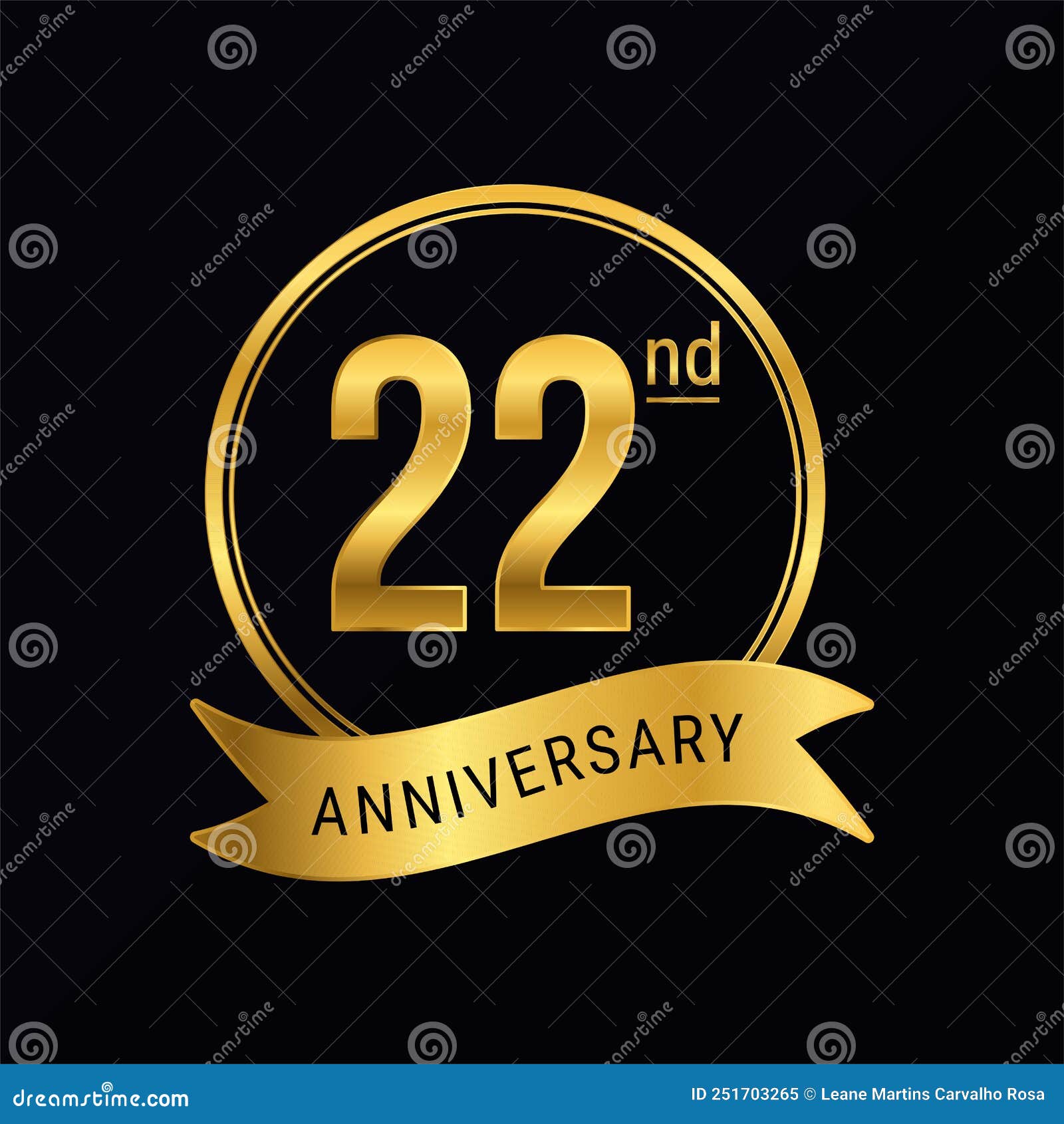 22nd Anniversary Design, Luxurious Golden Color 22 Years Anniversary ...