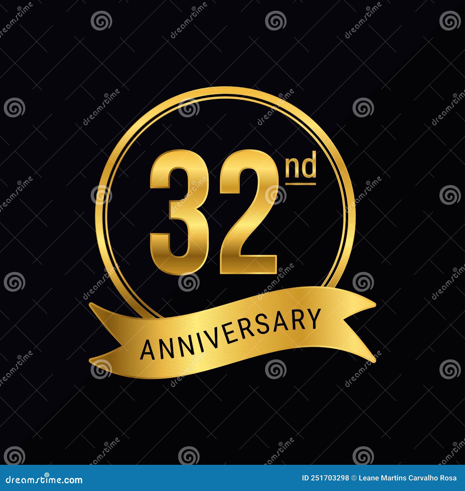 32nd Golden Anniversary Logo With Ring & Ribbon, Luxury Laurel Wreath ...