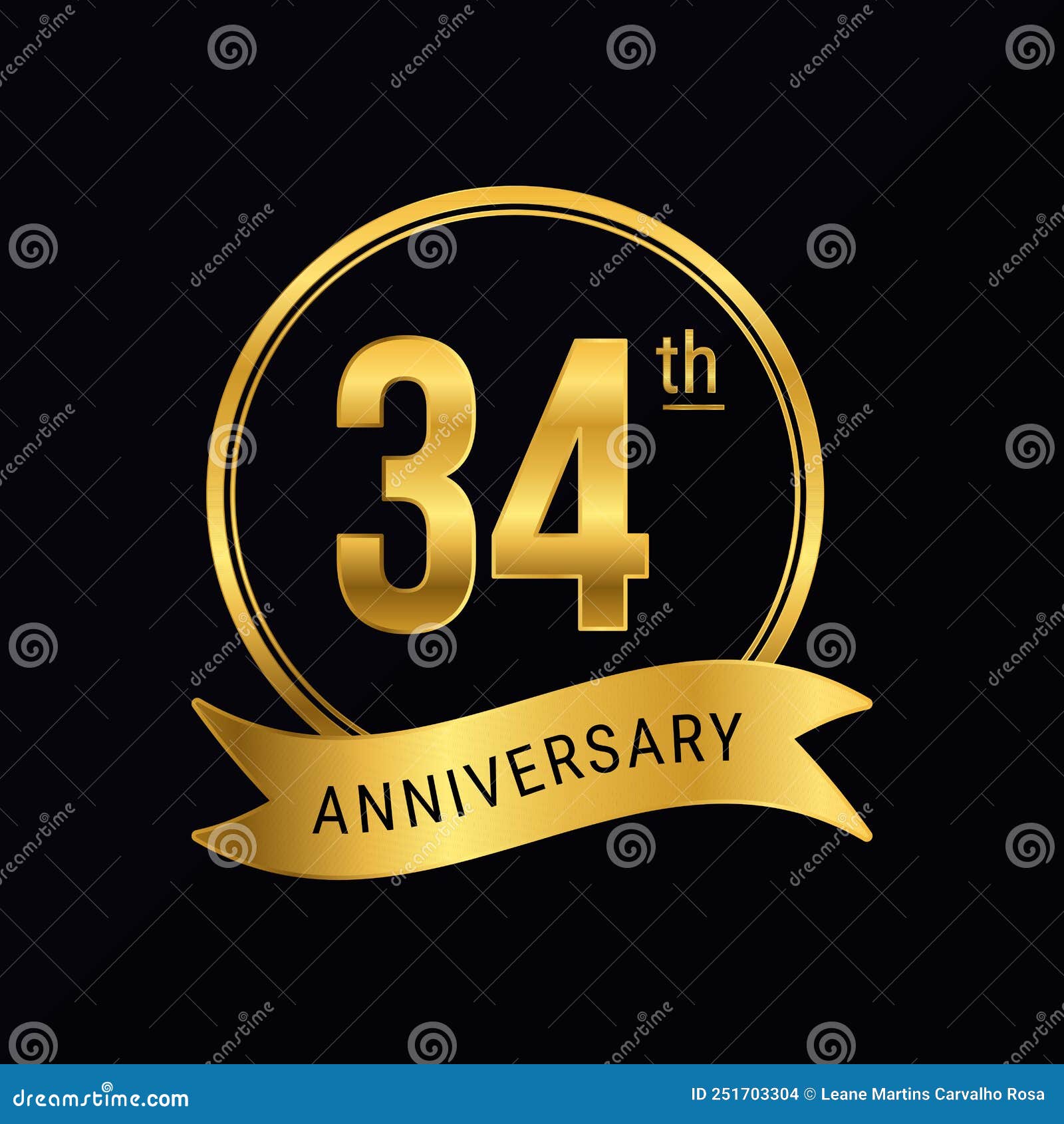 34th Anniversary Logo Golden Color for Celebration Event Round Stamp ...