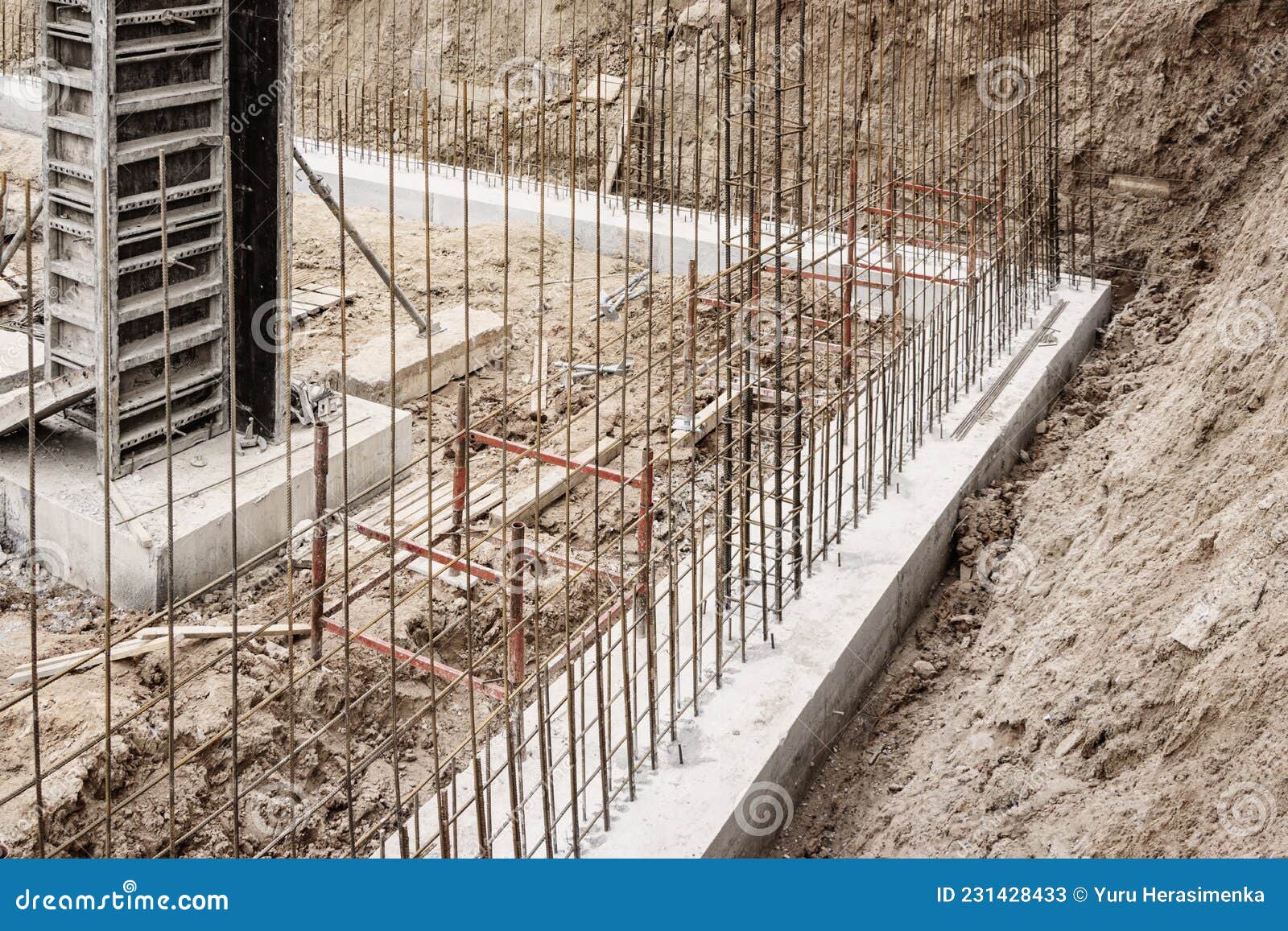 Base Plate. Pit Formation Of Grillage Is Completed. Forms Formwork ...