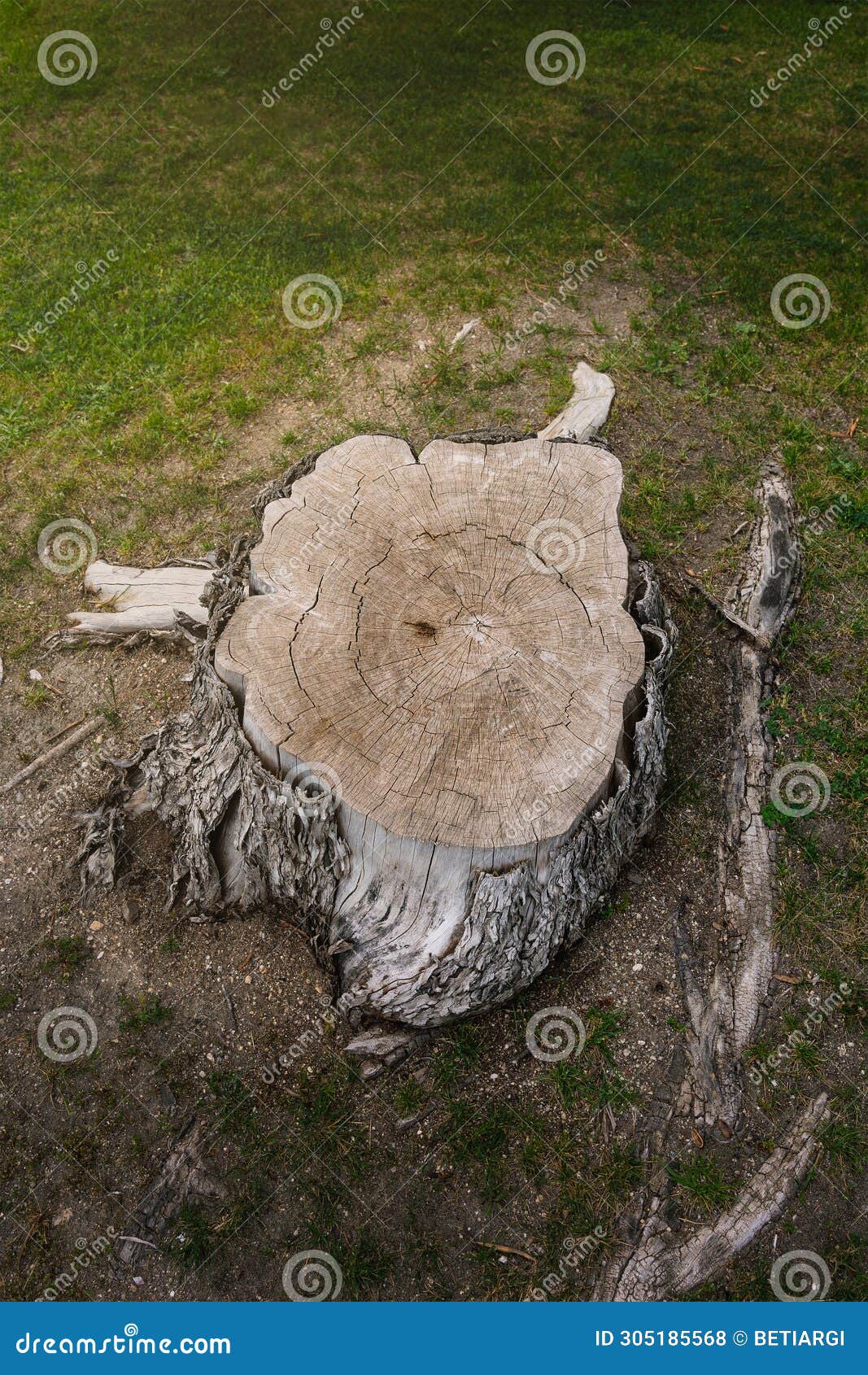 Base of a Sectioned Tree Trunk Seen from Above in a Forest Surrounded ...