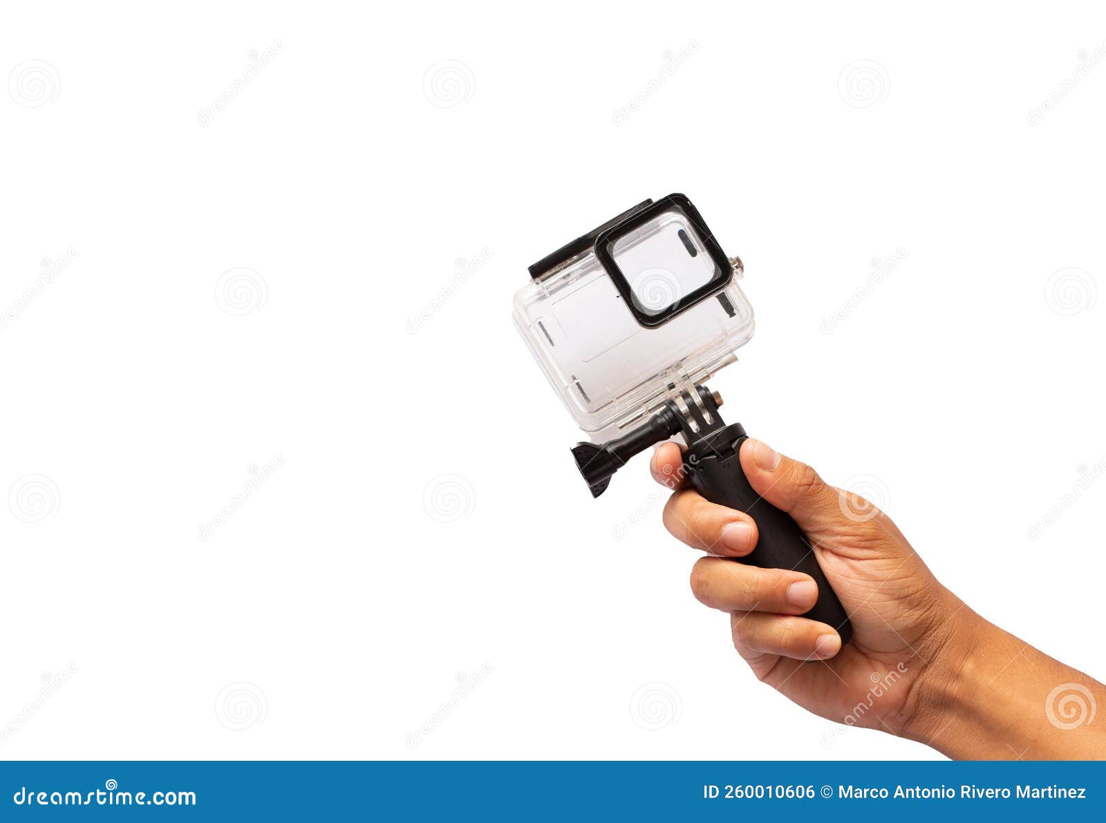 Base of a Small Gopro Held in One Hand Stock Photo - Image of lens ...