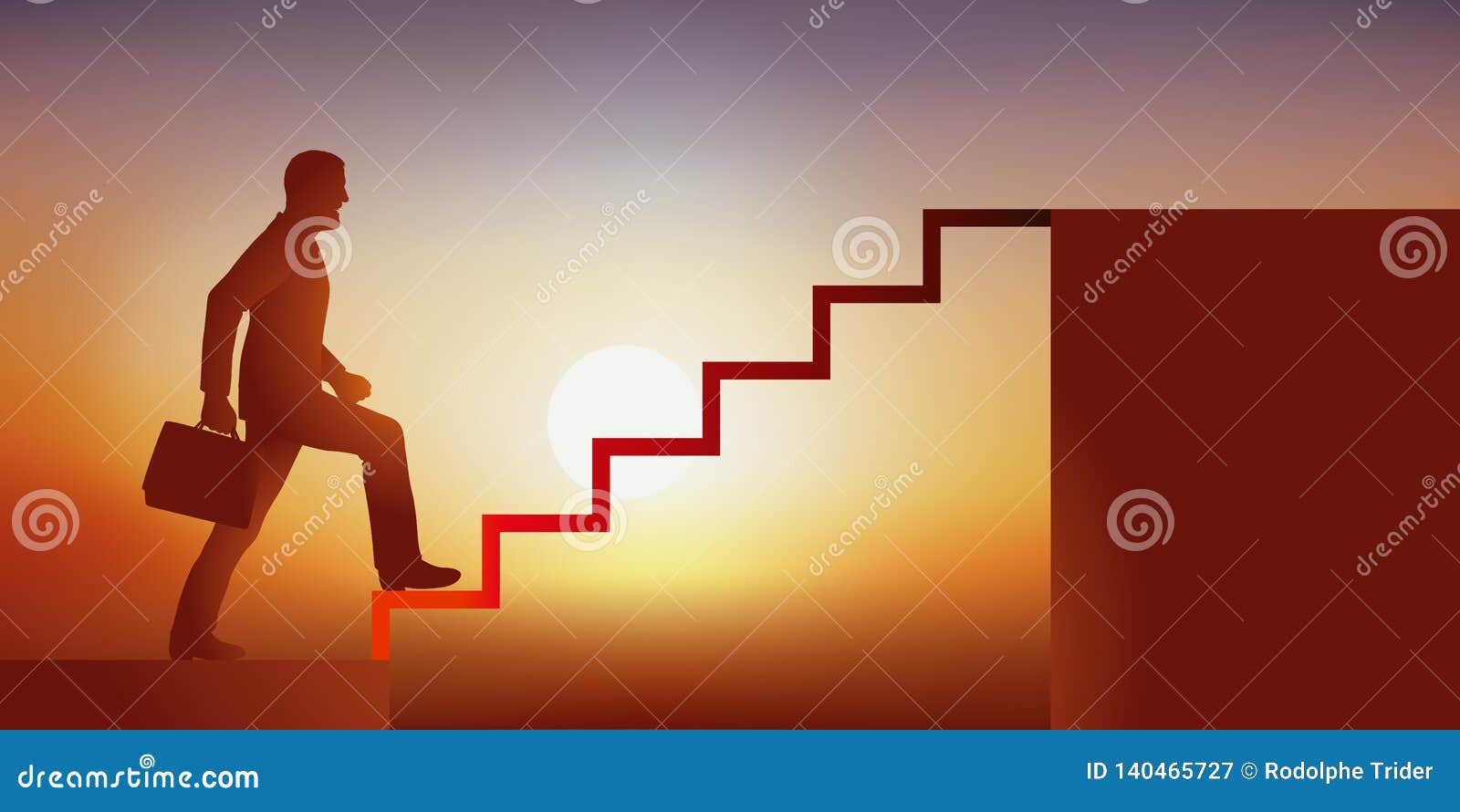 Concept of Success, with a Man Symbolically Climbing Stairs, To Take ...
