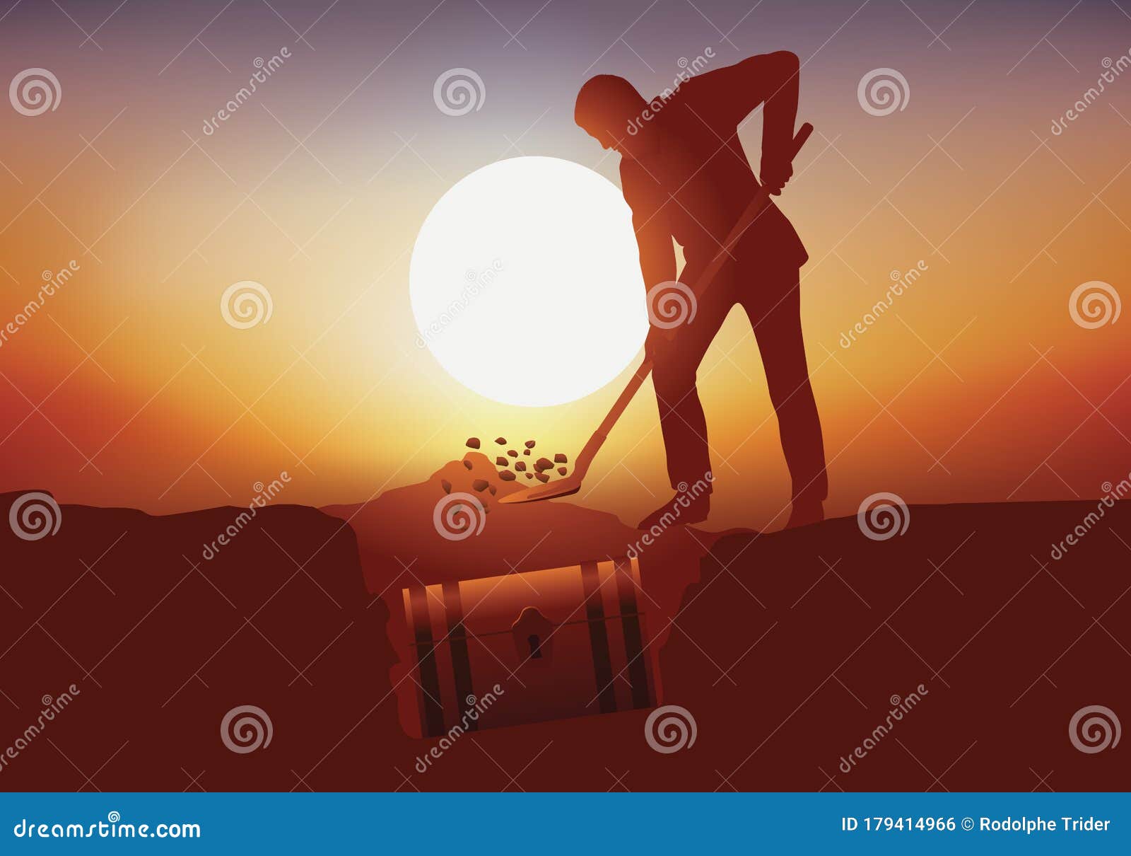 Concept of the Treasure with a Man Who Buries a Safe in His Garden ...
