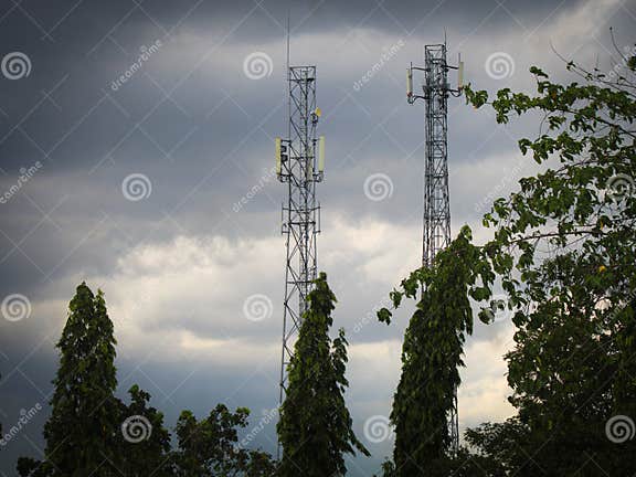 The Base Transceiver Station Rise between the Trees Stock Image - Image ...