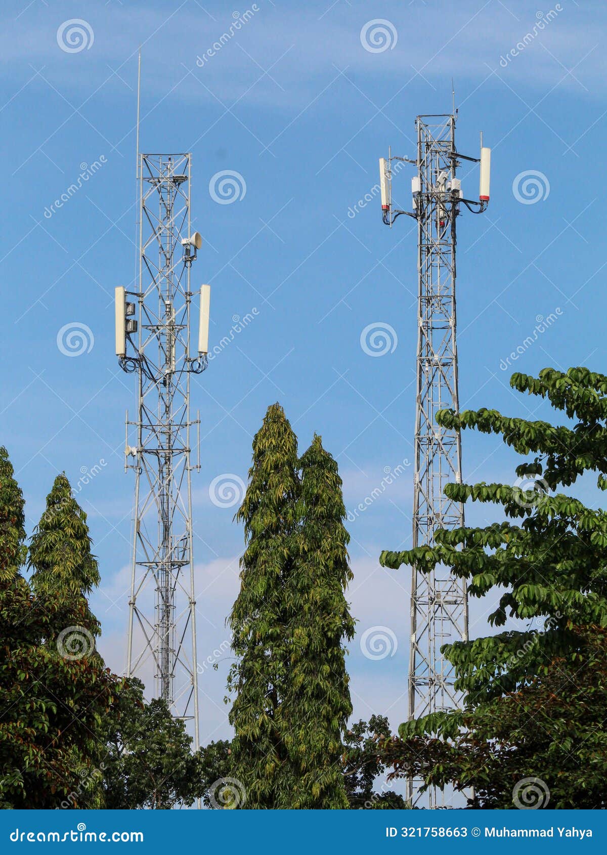 The Base Transceiver Station Stands Red Behind the Tree Stock Image ...