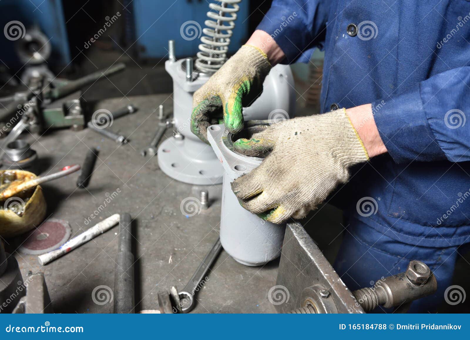 The Base for the Valve is Mounted on an Iron Table for Assembly at the ...