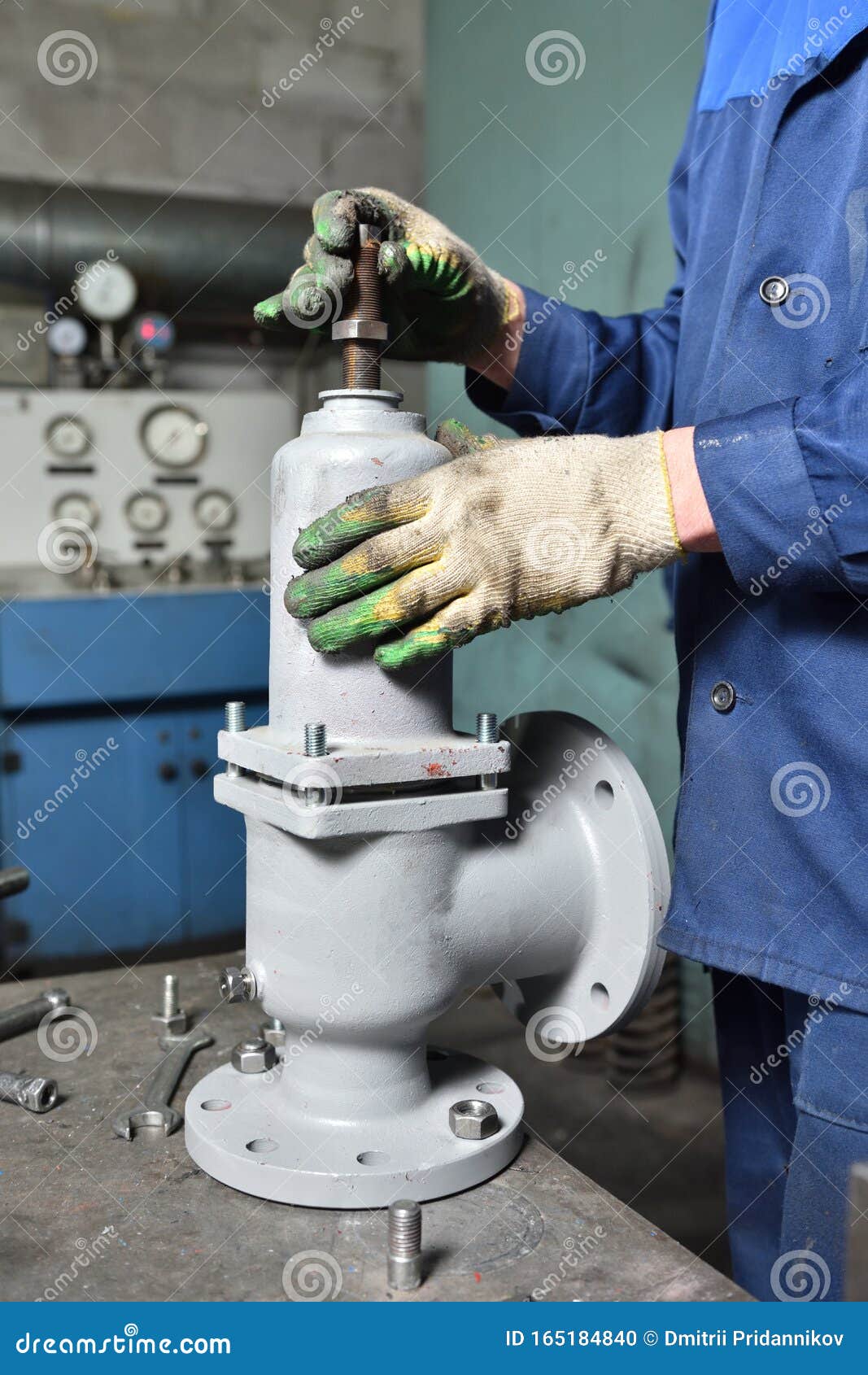 The Base for the Valve is Mounted on an Iron Table for Assembly at the ...