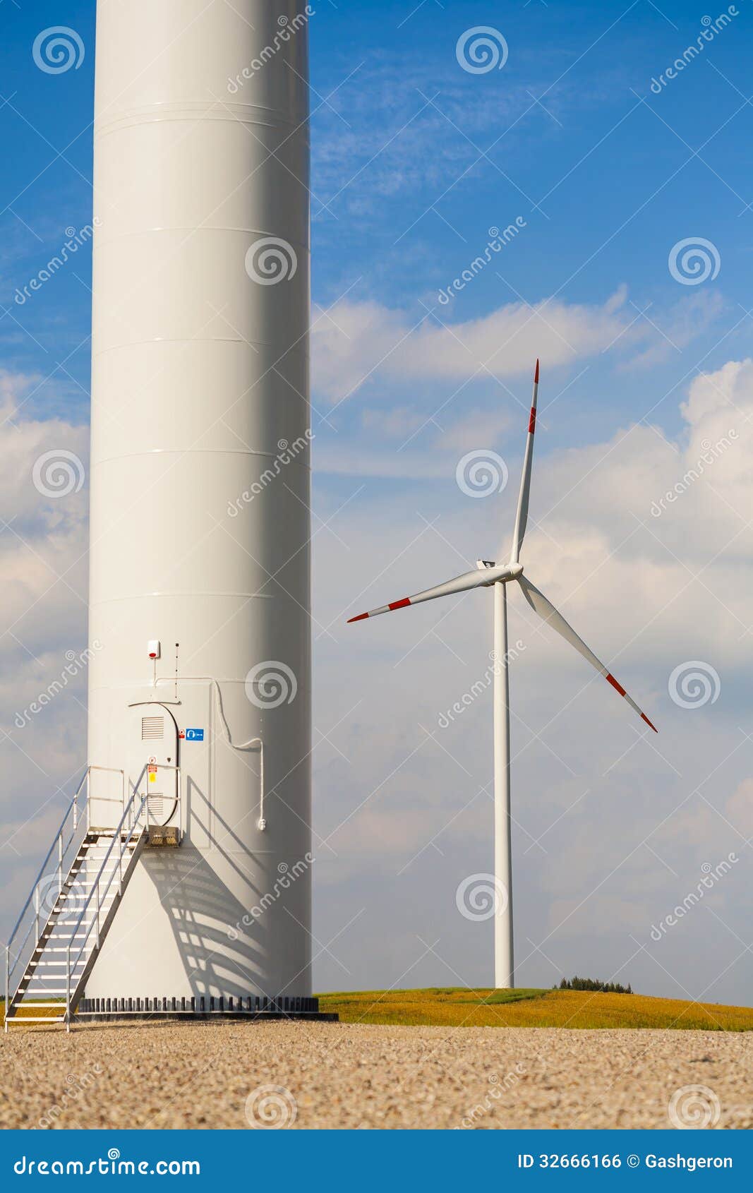 The Base of the Wind Turbine, One in Background, Visible Propeller ...