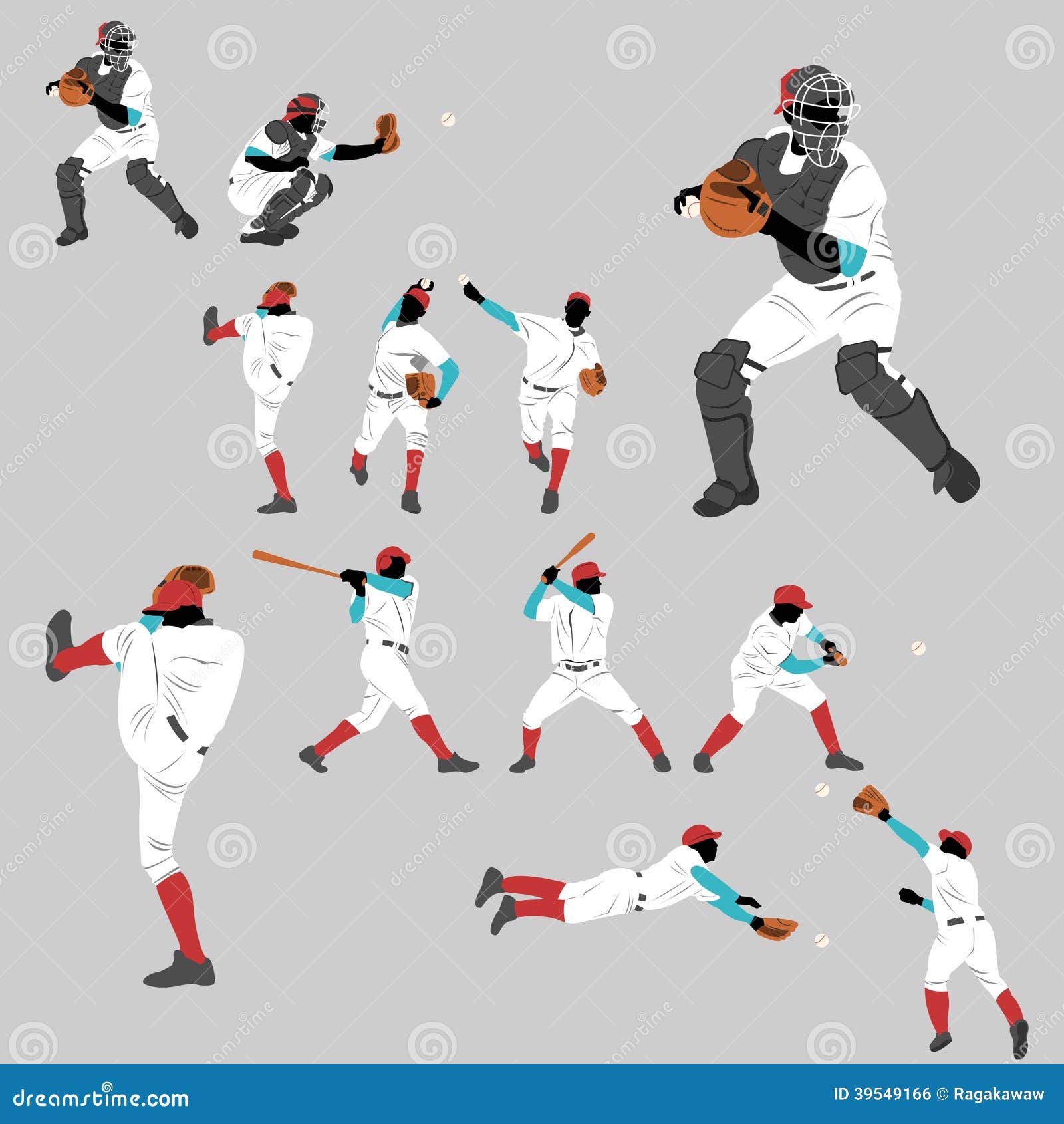 Baseball Action Silhouette Collection Stock Vector - Illustration of ...