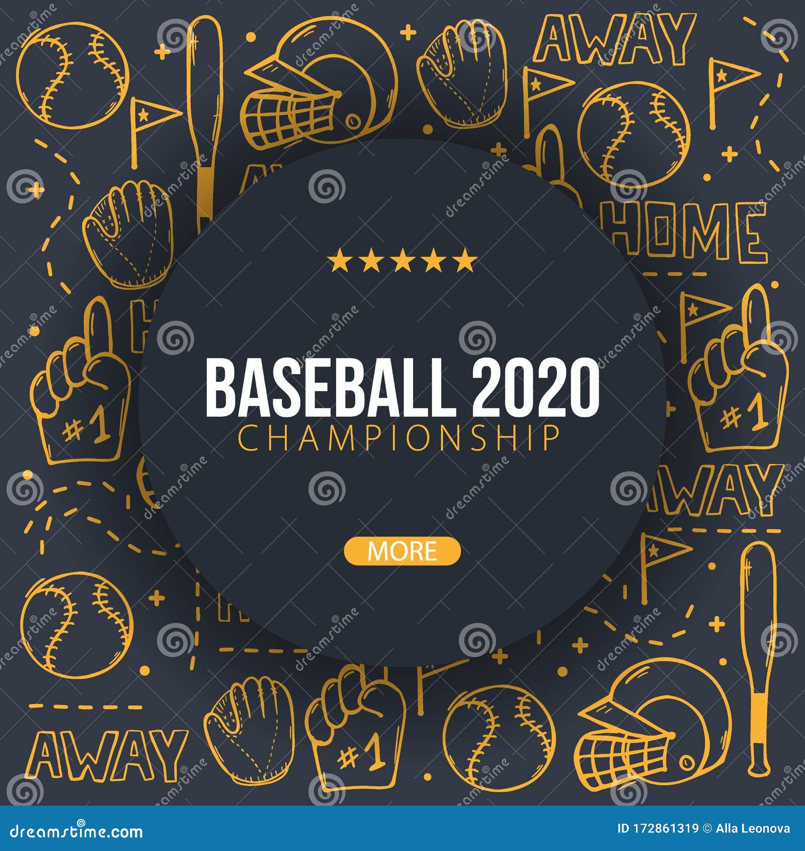 Baseball Background with Hand Draw Doodle Elements. Template Design ...