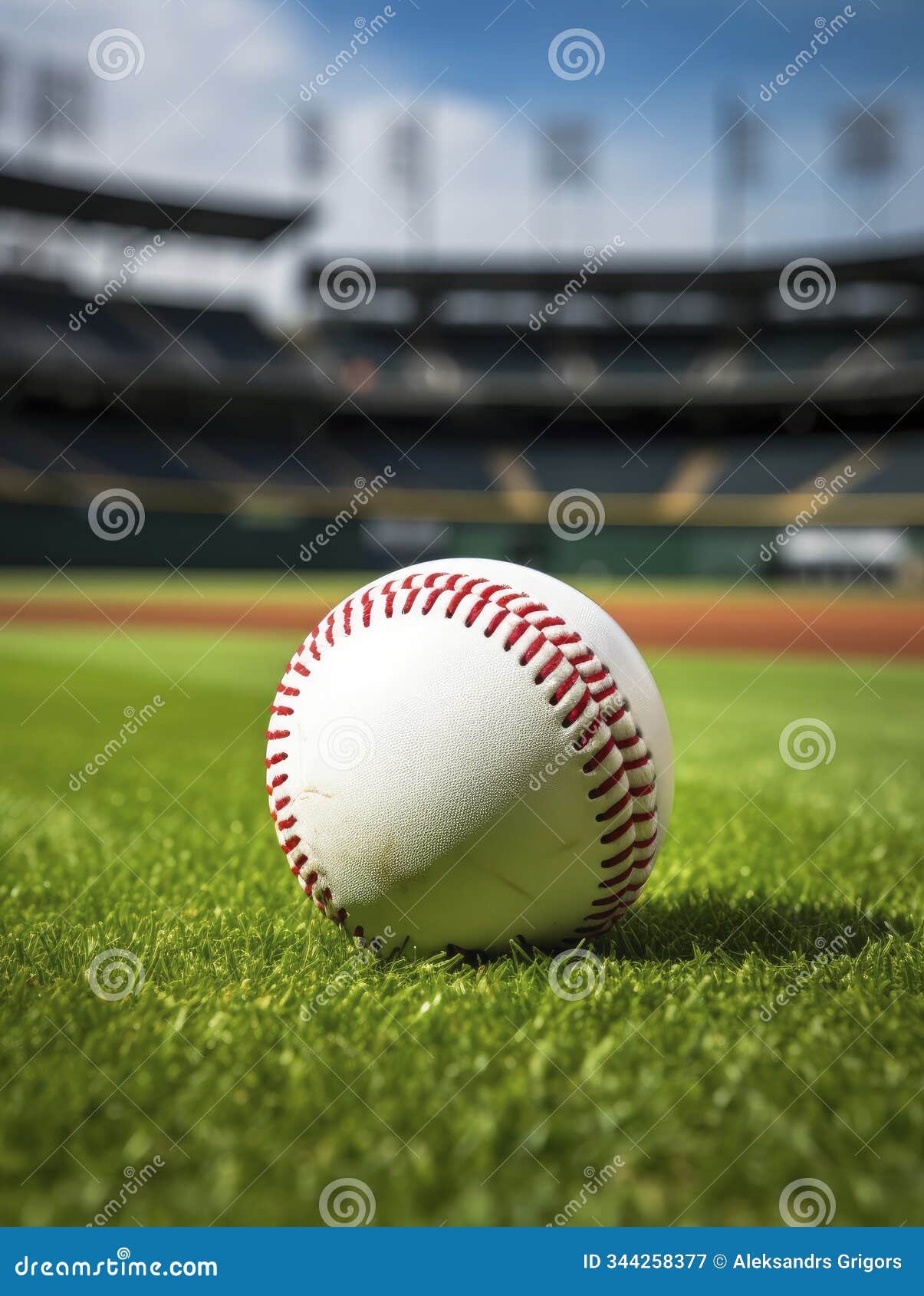 Baseball Ball and Bat on a Game Field Stadium Stock Image - Image of ...