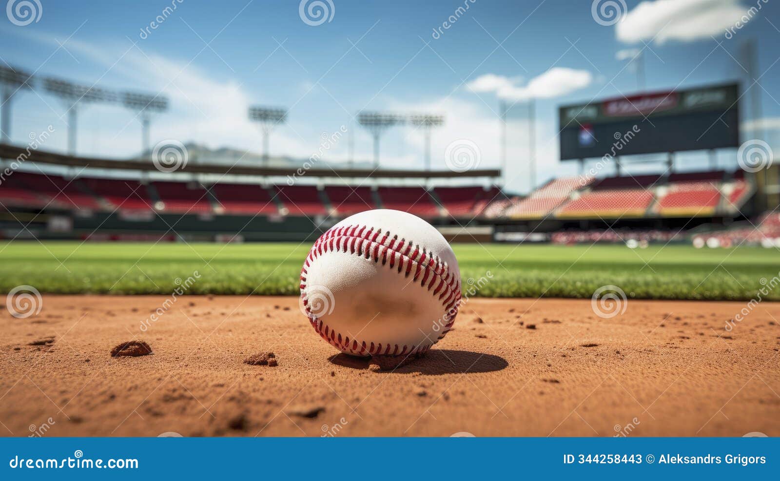 Baseball Ball and Bat on a Game Field Stadium Stock Image - Image of ...