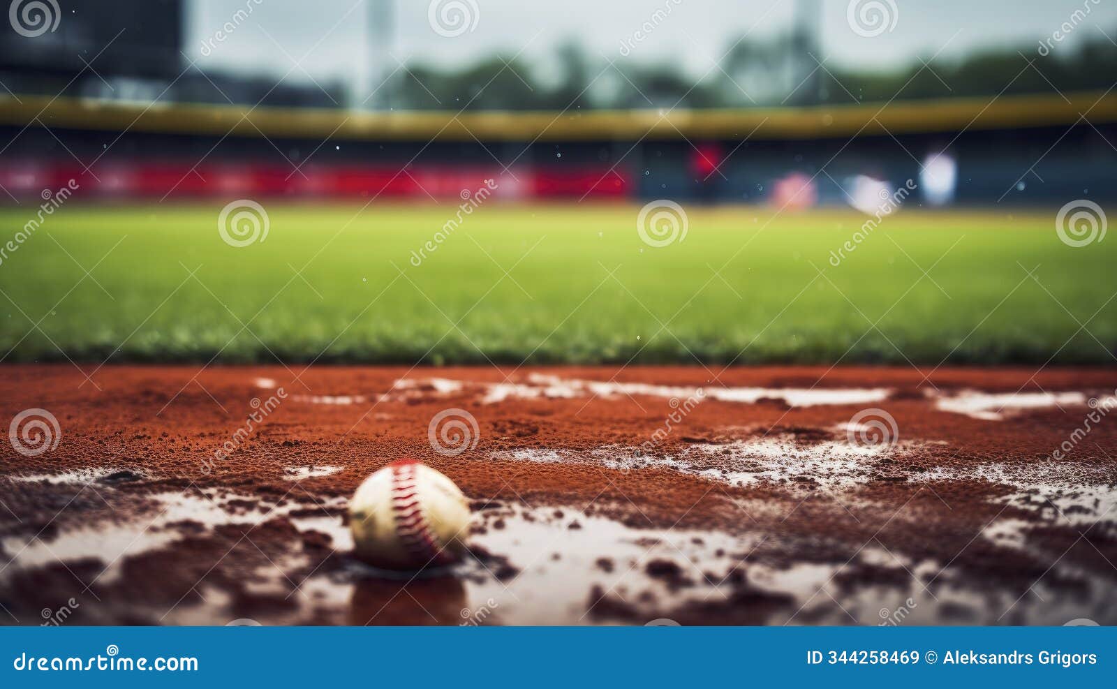 Baseball Ball and Bat on a Game Field Stadium Stock Image - Image of ...