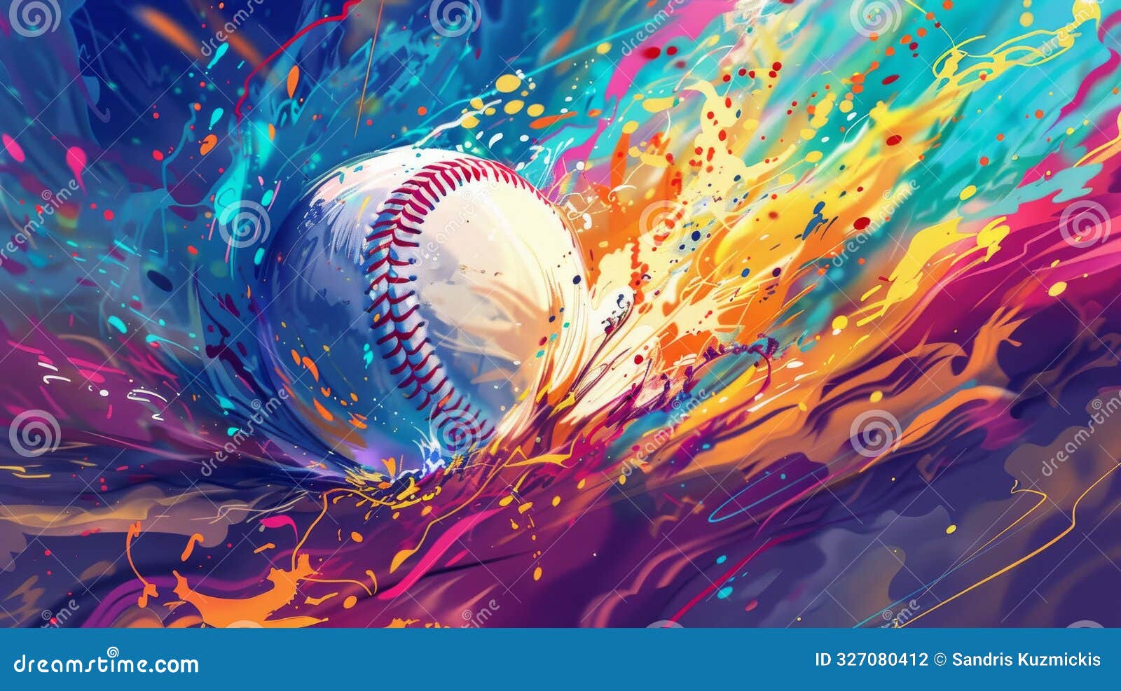 Baseball Ball with Color Splash Paint. Generative AI. Stock ...