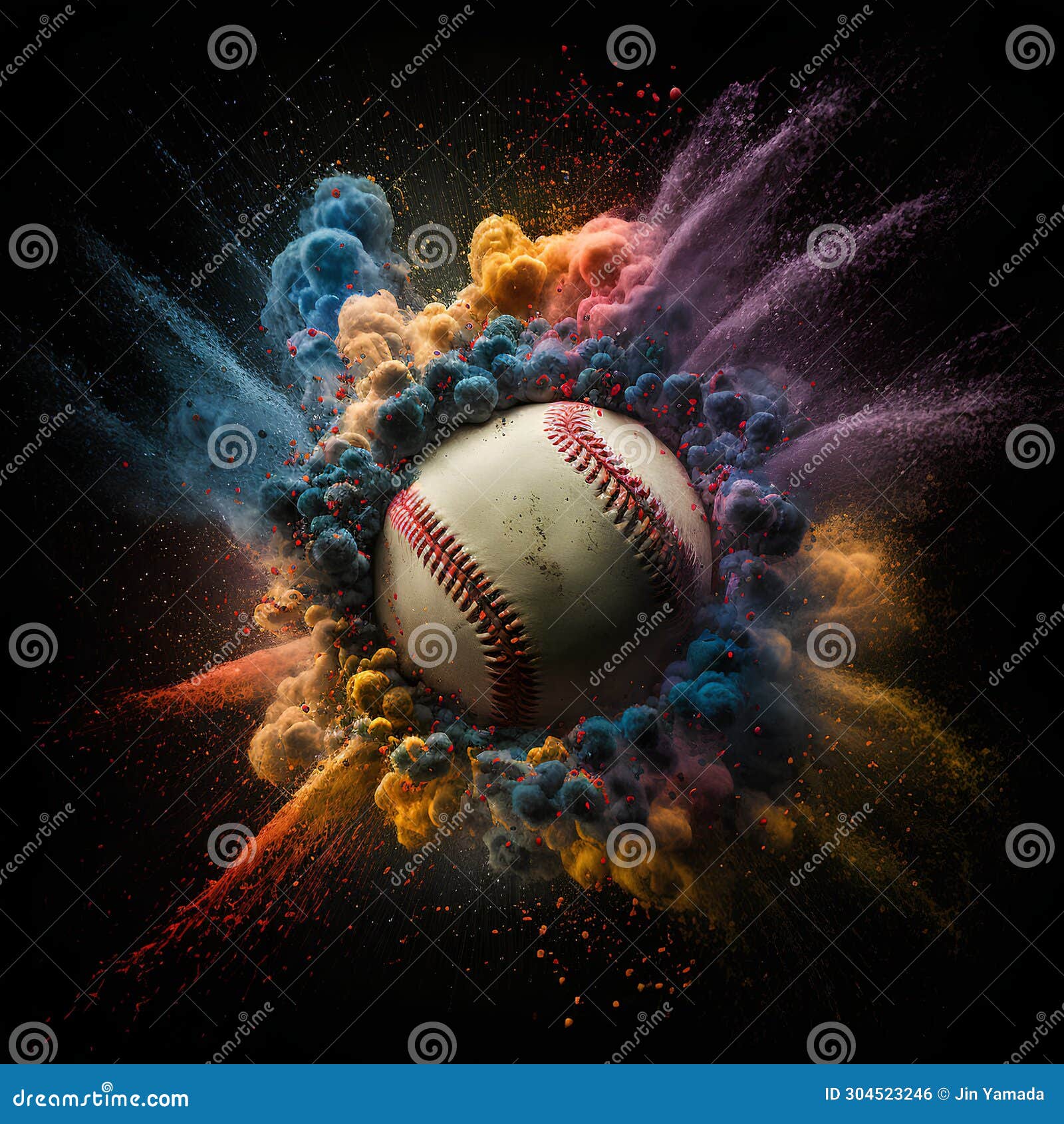 Baseball Ball in Explosion of Colored Smoke. 3d Illustration Stock ...