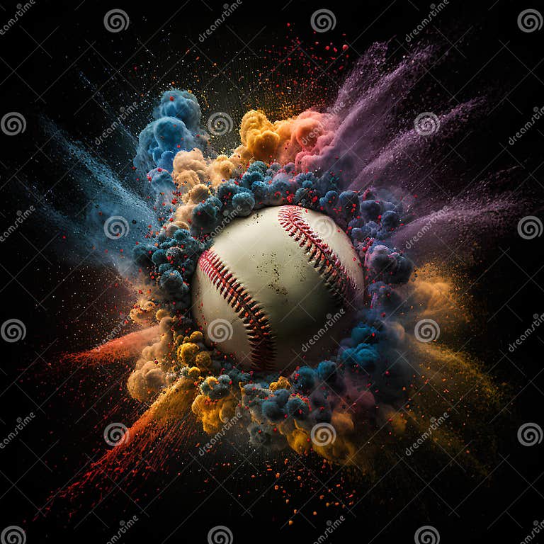 Baseball Ball in Explosion of Colored Smoke. 3d Illustration Stock ...