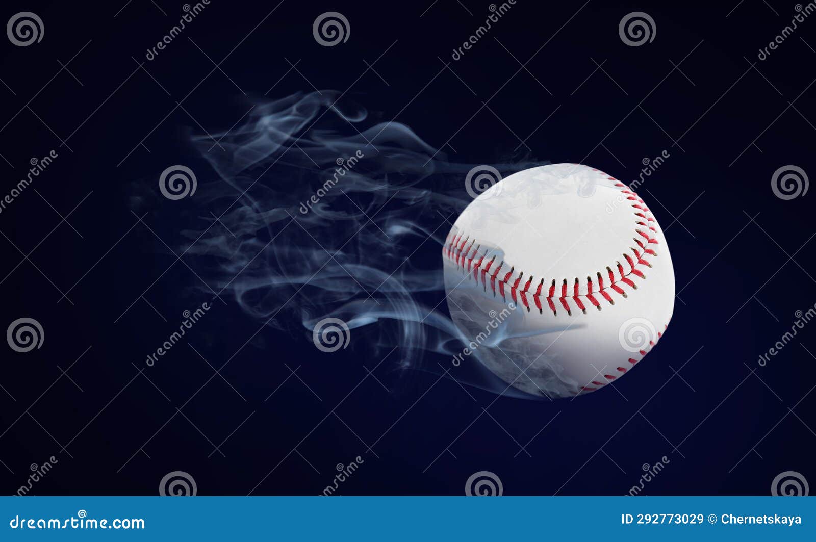 Baseball Ball Flying Leaving Smoke after on Black Background Stock ...