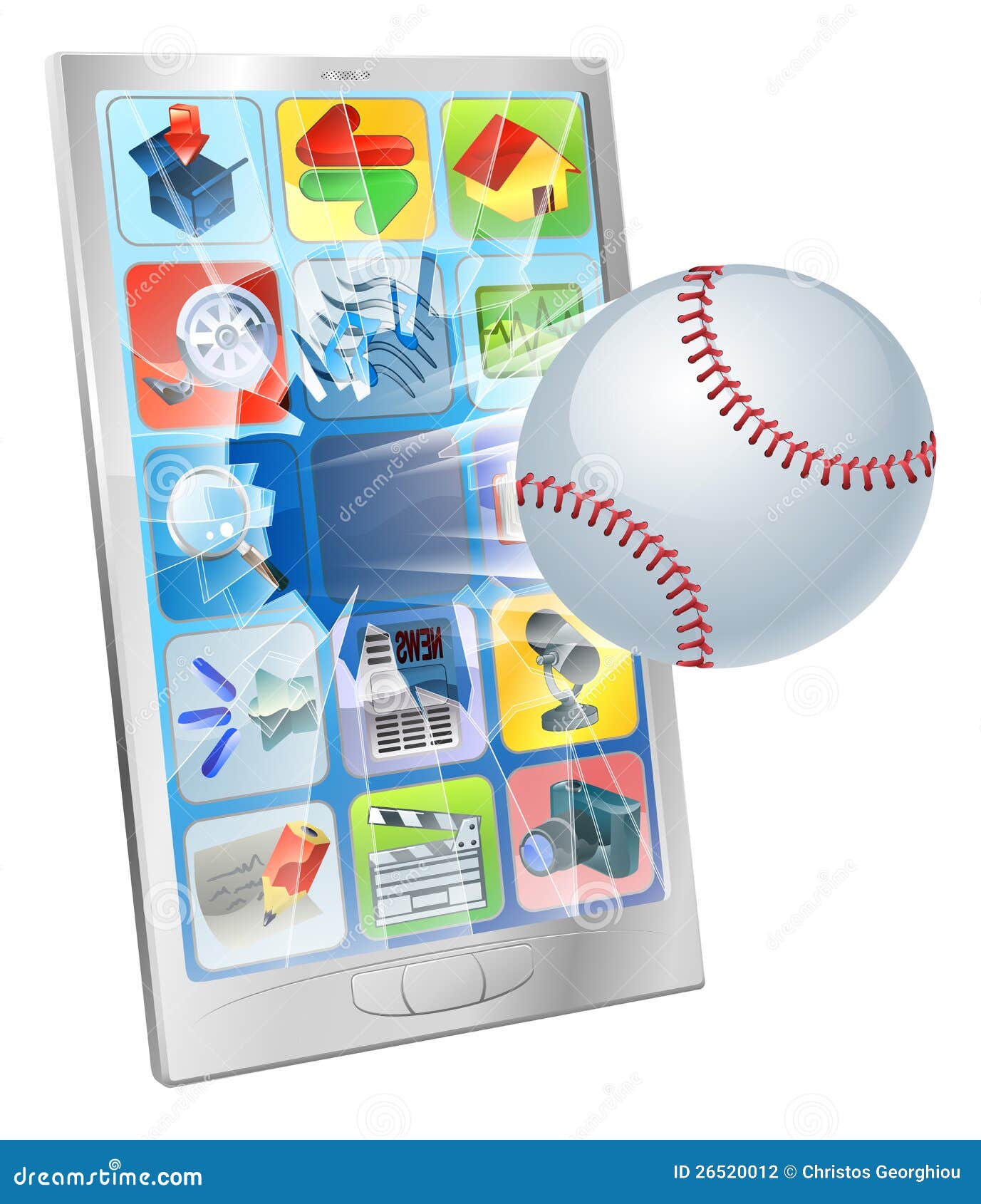 Baseball Ball Flying Out of Cell Phone Stock Vector - Illustration of ...