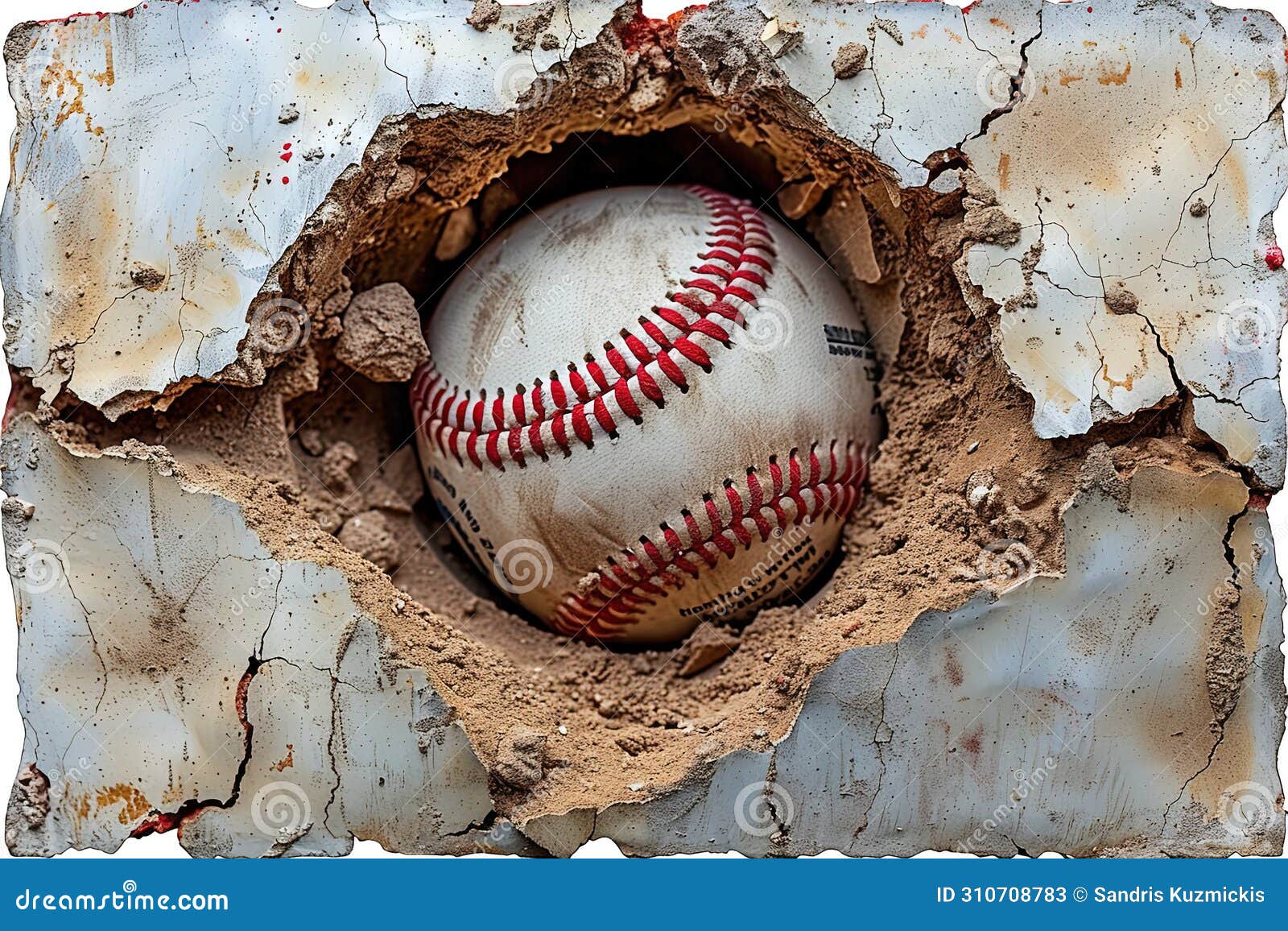 Baseball Ball in a Hole in Wall. Generative AI Stock Illustration ...