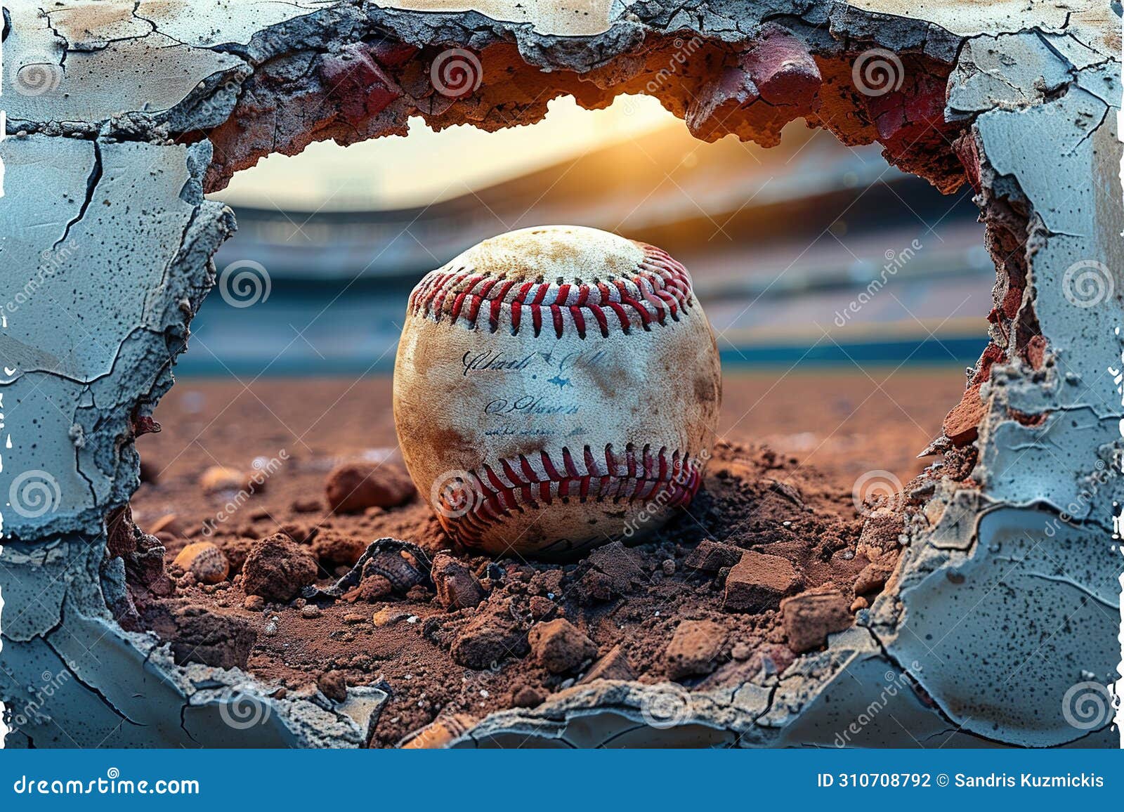 Baseball Ball in a Hole in Wall. Generative AI Stock Illustration ...