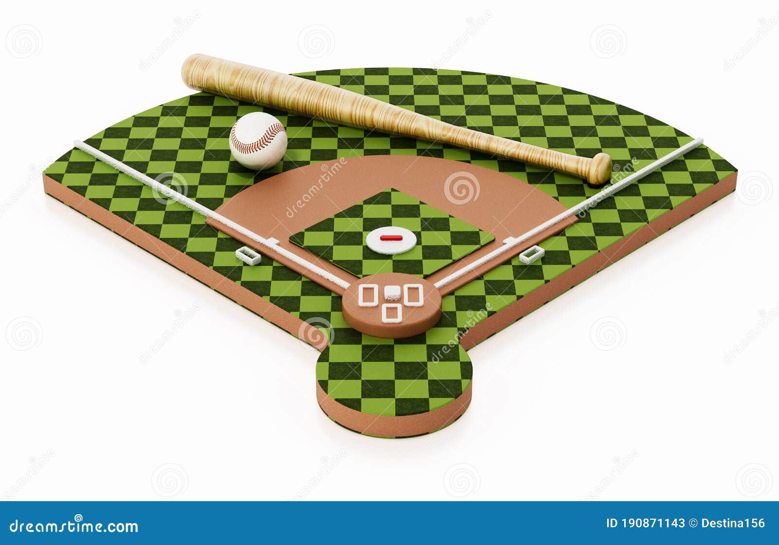 Baseball Bat and Ball Standing on Baseball Court. 3D Illustration Stock ...